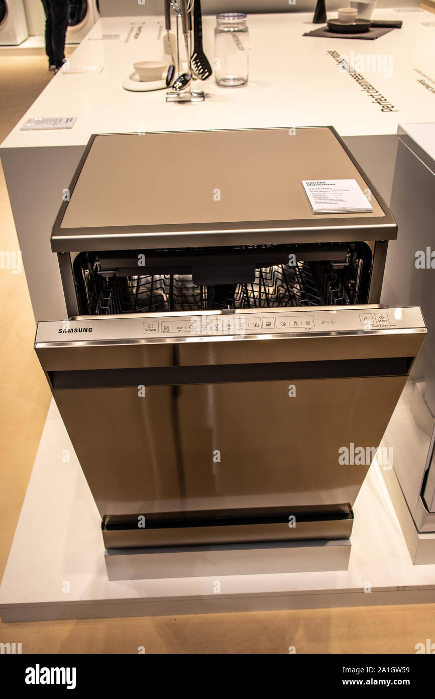 Berlin, Germany, Sep 2019, new Samsung dishwasher on display, at ...