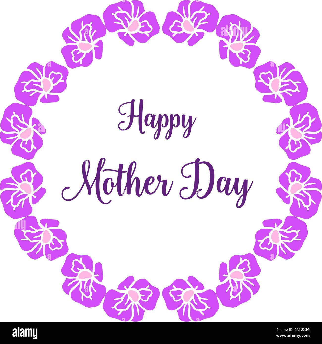 Beautiful greeting card of mother day, with bright purple floral frame ...