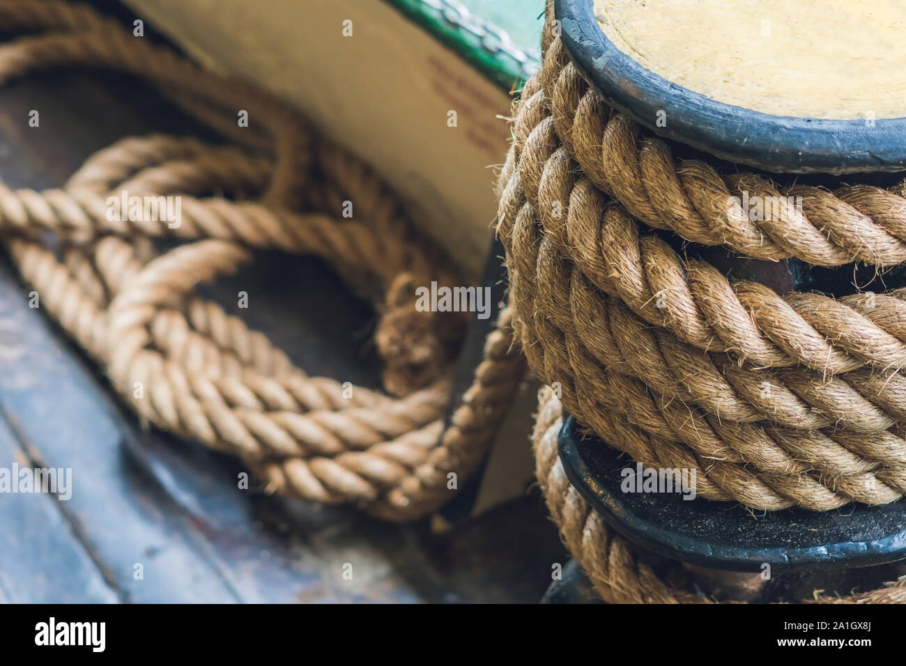 A thick rope on a ship, a ferry for tethering Stock Photo - Alamy