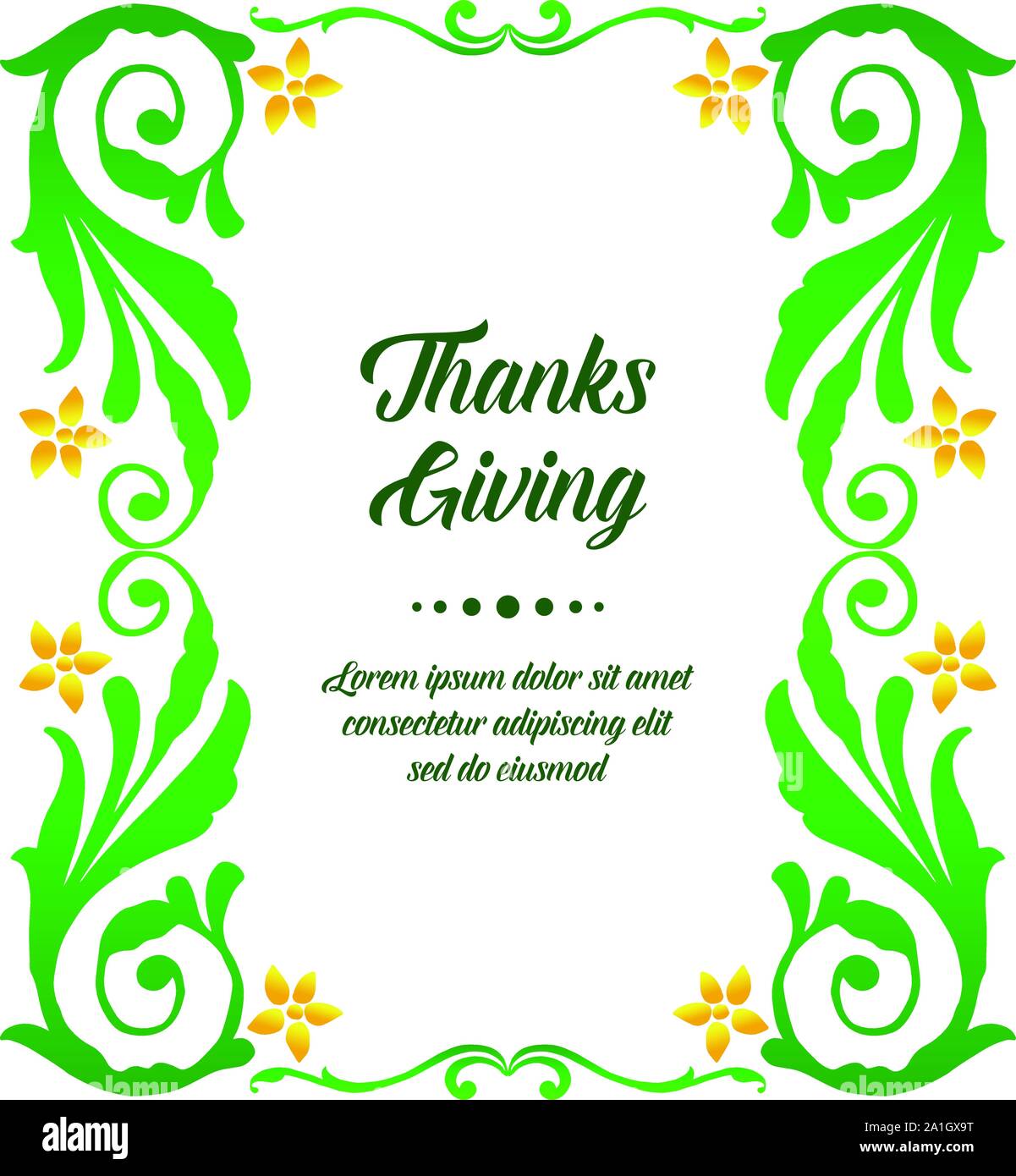 Card thanksgiving background, with design of green leafy flower frame ...