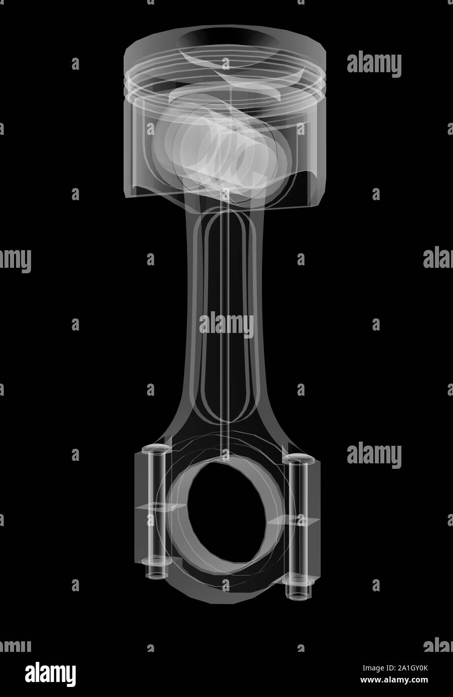 Piston X-Ray style. Isolated on black background. 3D illustration Stock ...