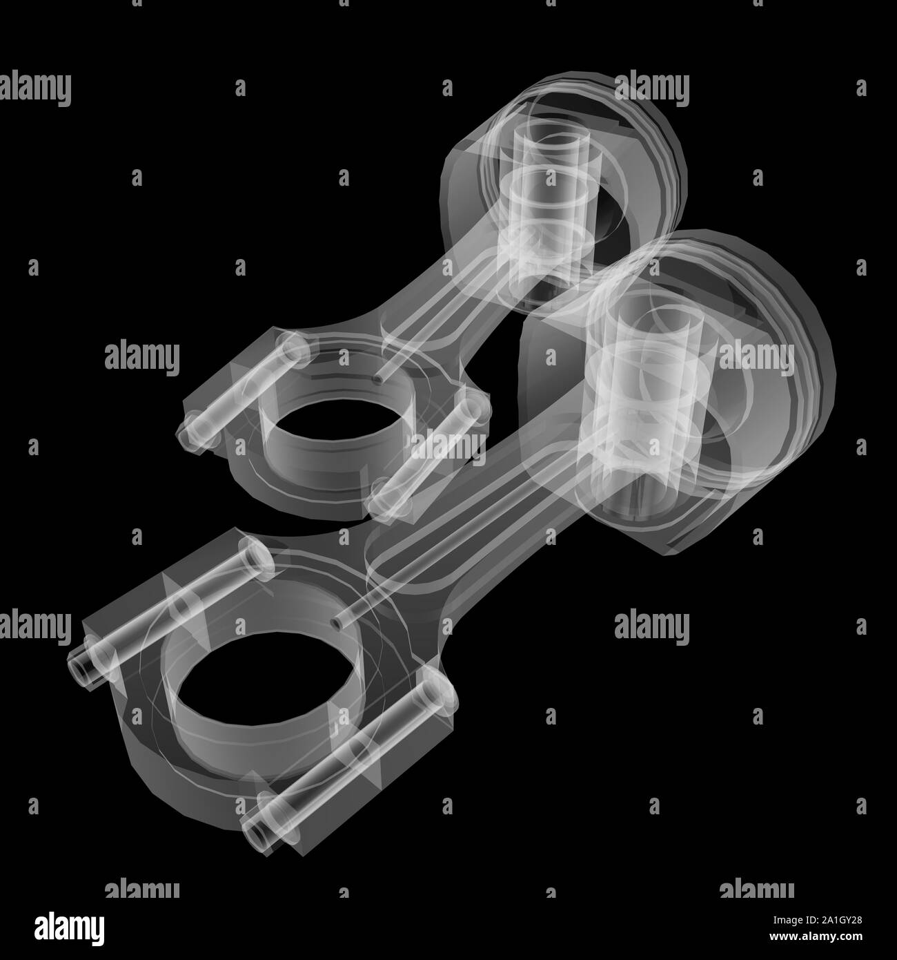 Piston X-Ray style. Isolated on black background. 3D illustration Stock ...