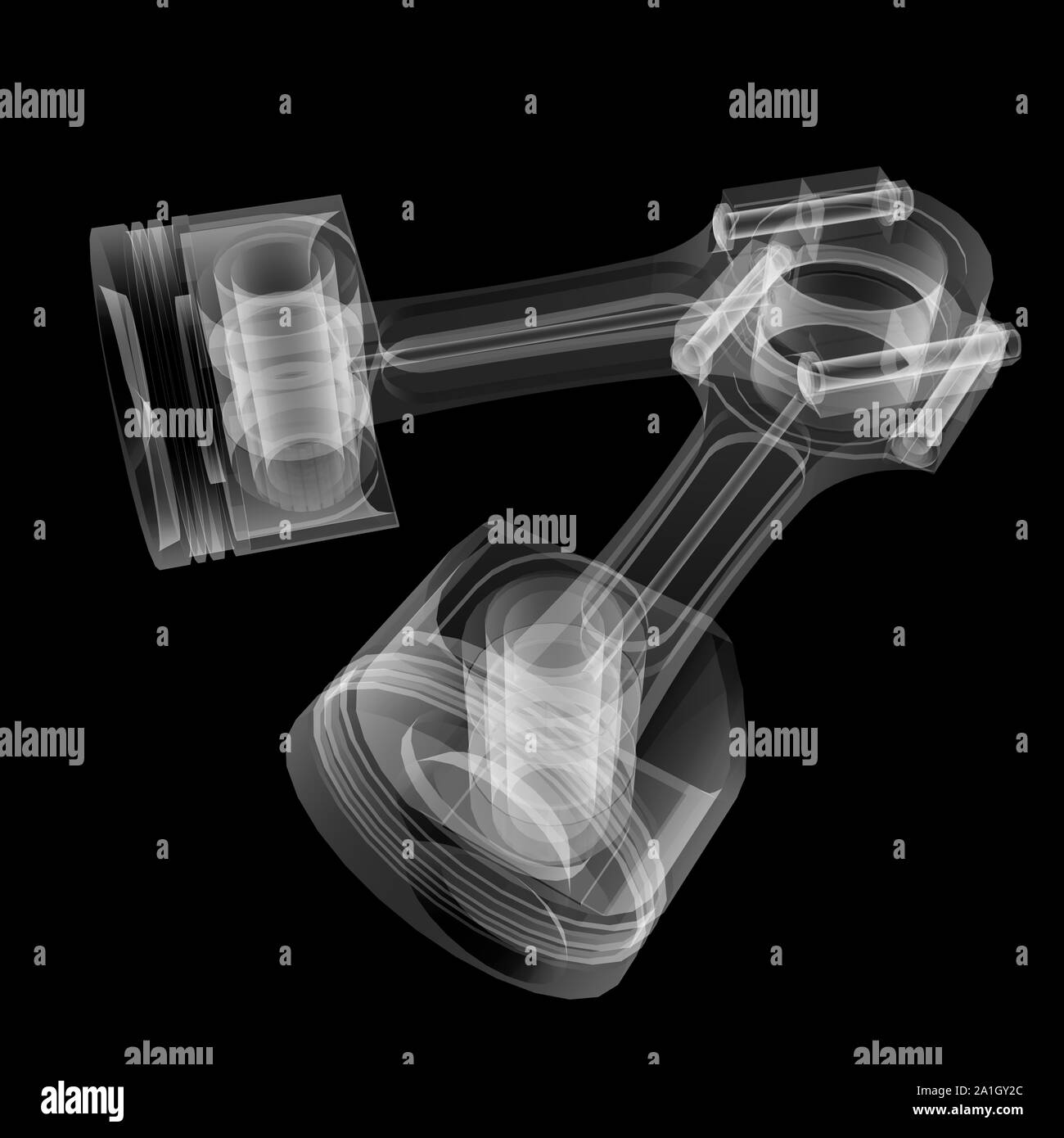 Piston X-Ray style. Isolated on black background. 3D illustration Stock ...