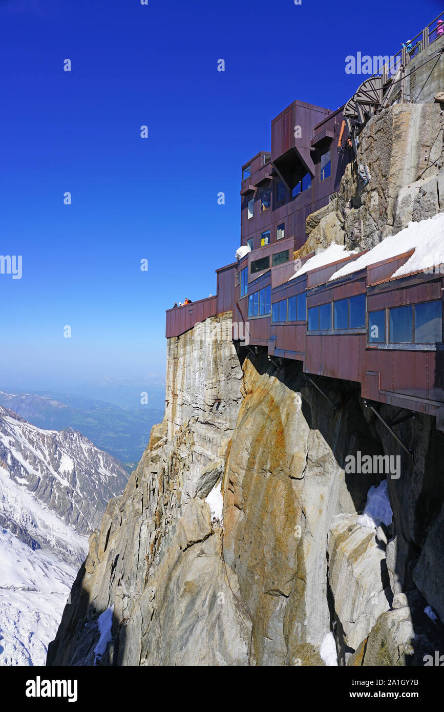 CHAMONIX, FRANCE -26 JUN 2019- View of the Aiguille du Midi, a mountain ...