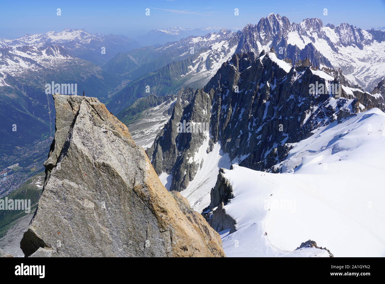 View of the Vallee Blanche covered with snow in the Massif du Mont ...