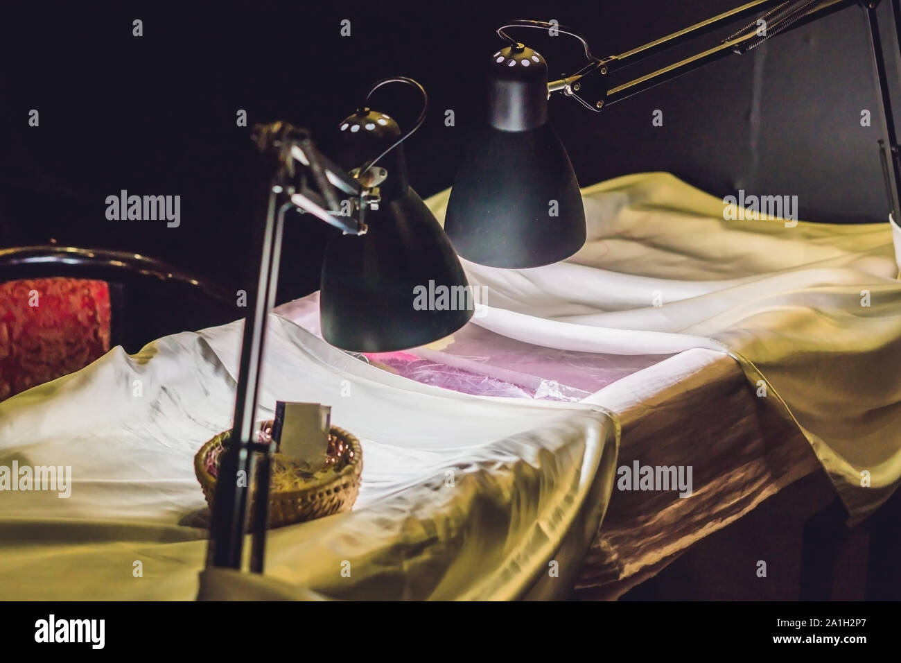 Table for hand embroidered silk. Embroidery Workplace Stock Photo - Alamy