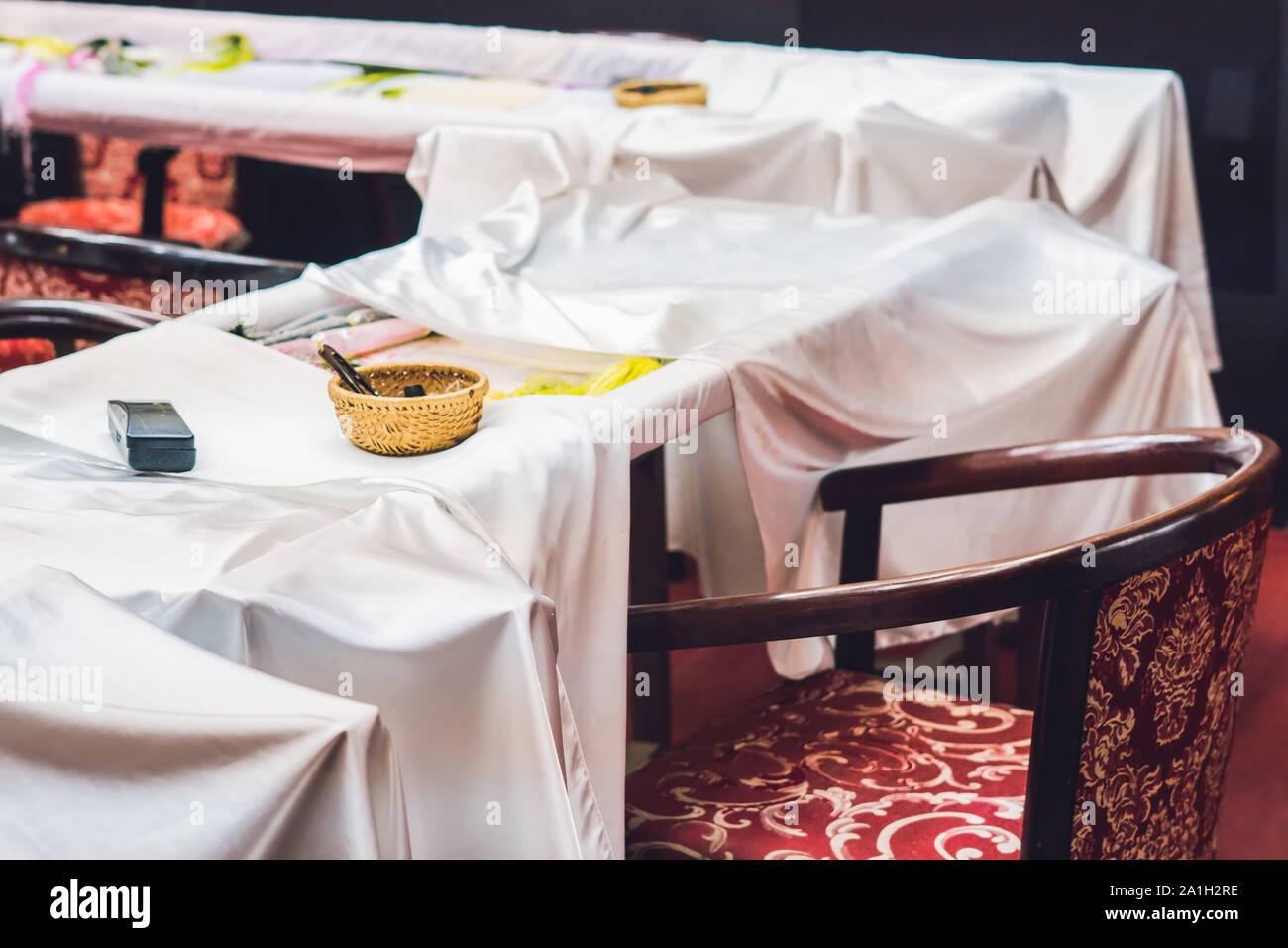 Table for hand embroidered silk. Embroidery Workplace Stock Photo - Alamy