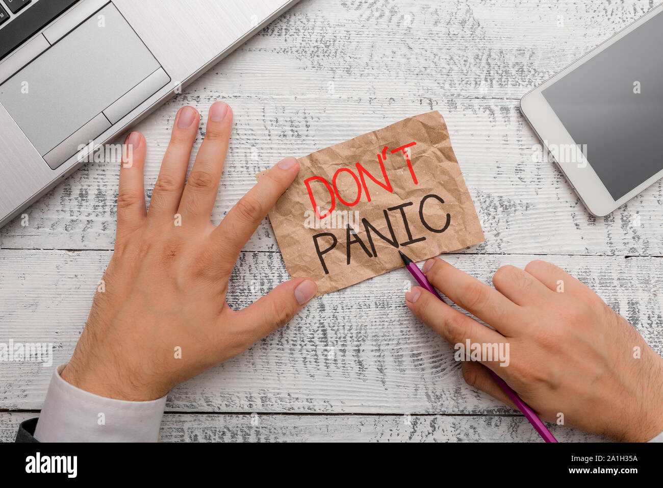 Handwriting text writing Don T Panic. Conceptual photo sudden strong ...