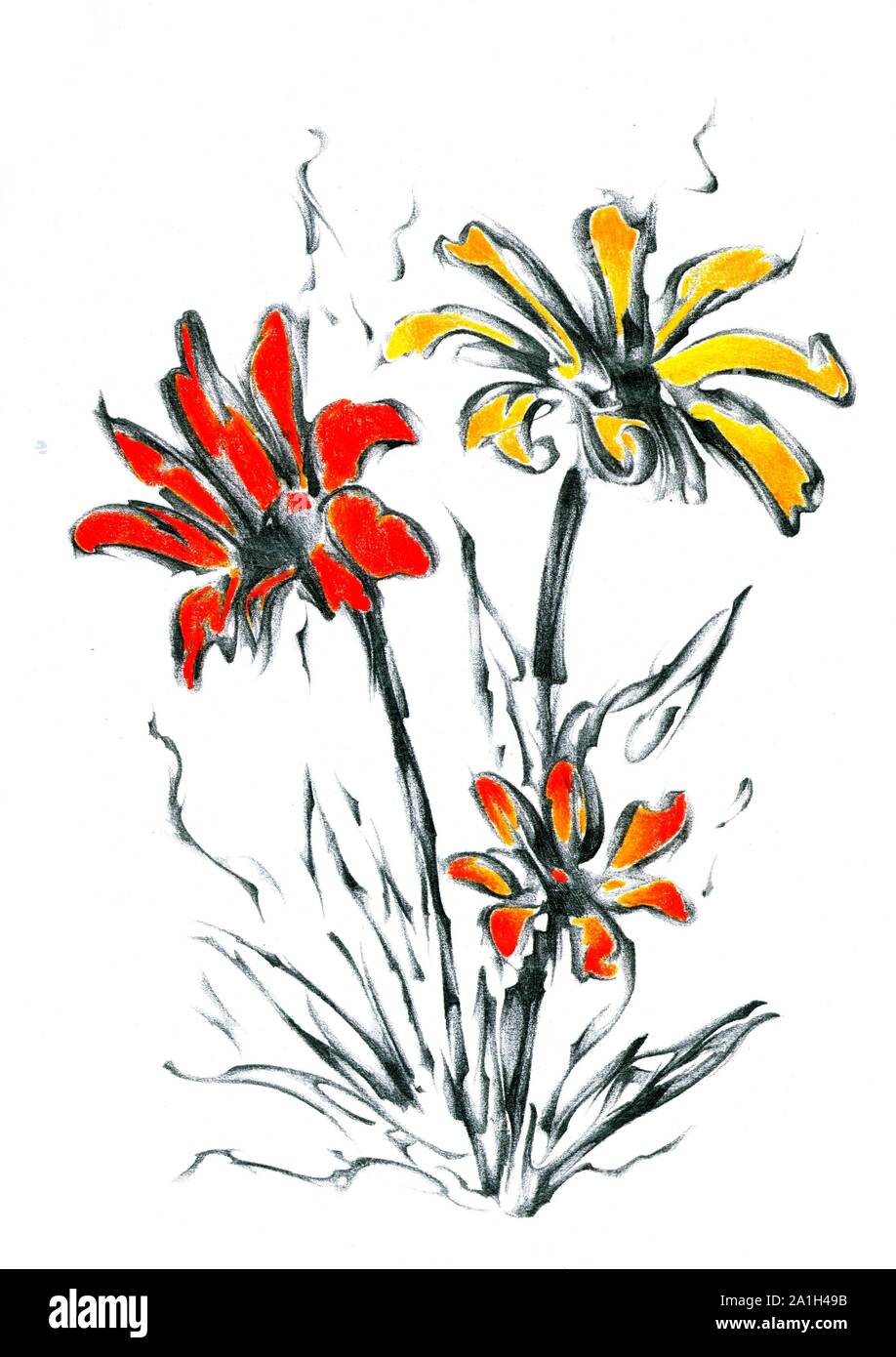 Flower drawing sketch art handmade Stock Photo - Alamy