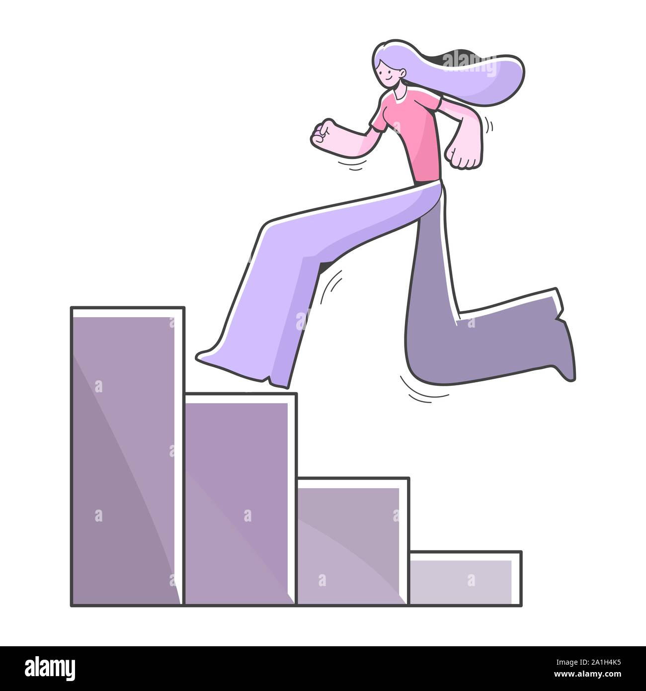 Girl climbing up bars reaching goal cute cartoon illustration Stock ...