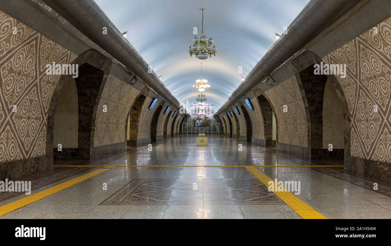 Almaty - Kazakhstan, August 9,2019: Interior of the subway metro in ...