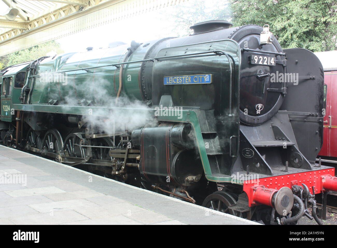 Loughborough, UK - The steam locomotive Leicester City on Platform 1 of ...