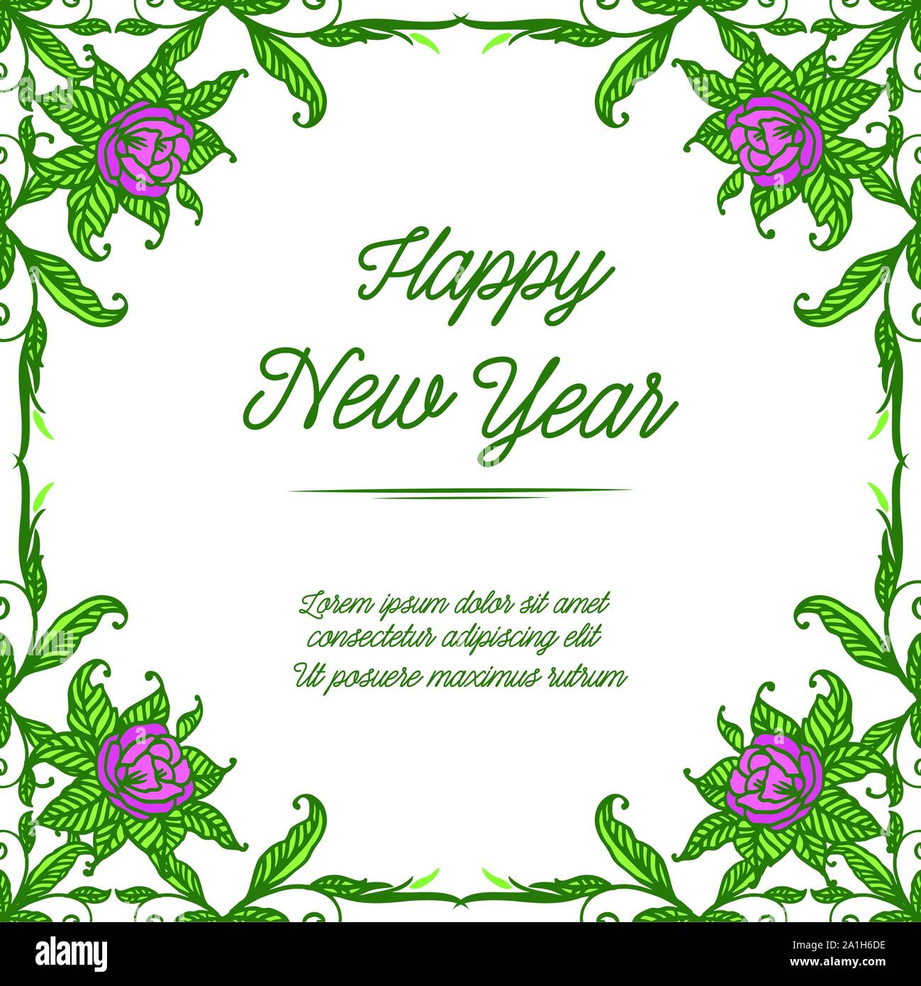 Celebration greeting card of happy new year with beautiful pink rose ...