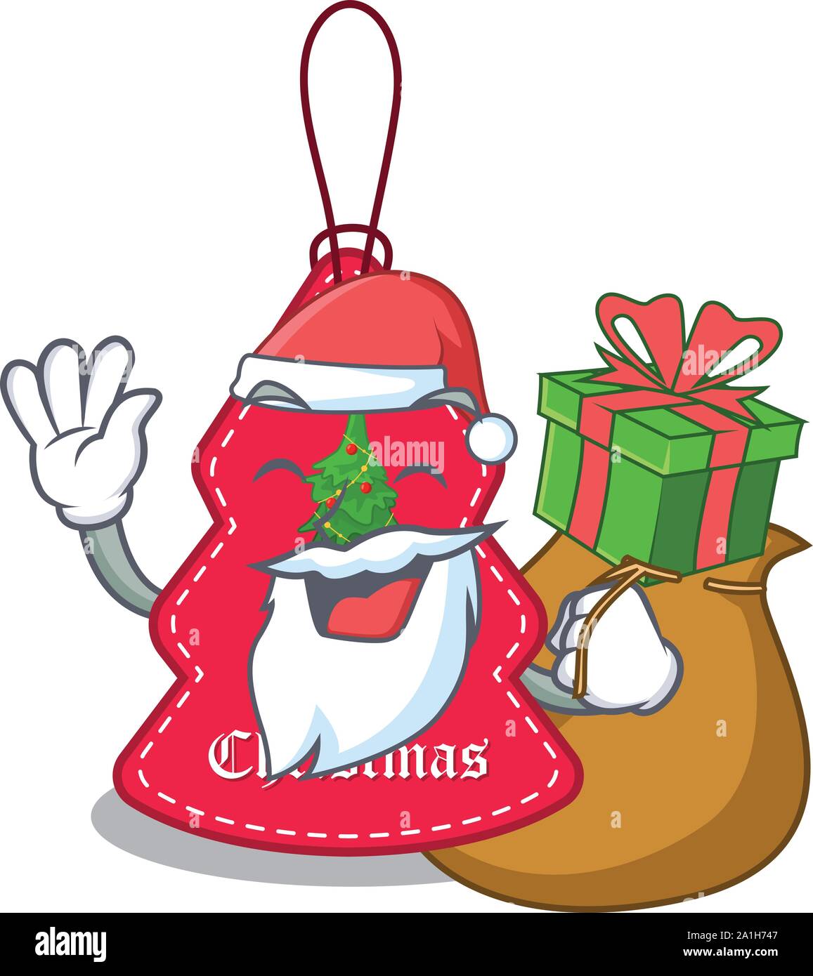 Santa with gift Christmas tags hanging on cartoon walls Stock Vector ...