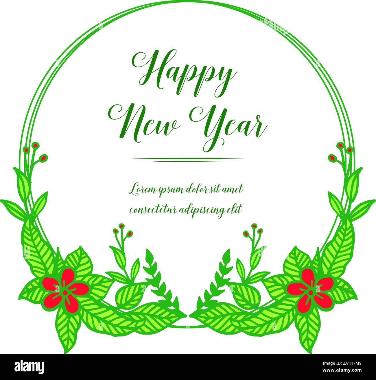 Decoration of red flower frame for card happy new year. Vector Stock ...