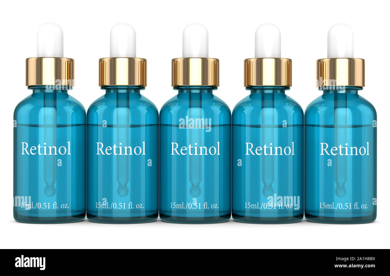 3d render of retinol bottles with dropper over white background Stock ...