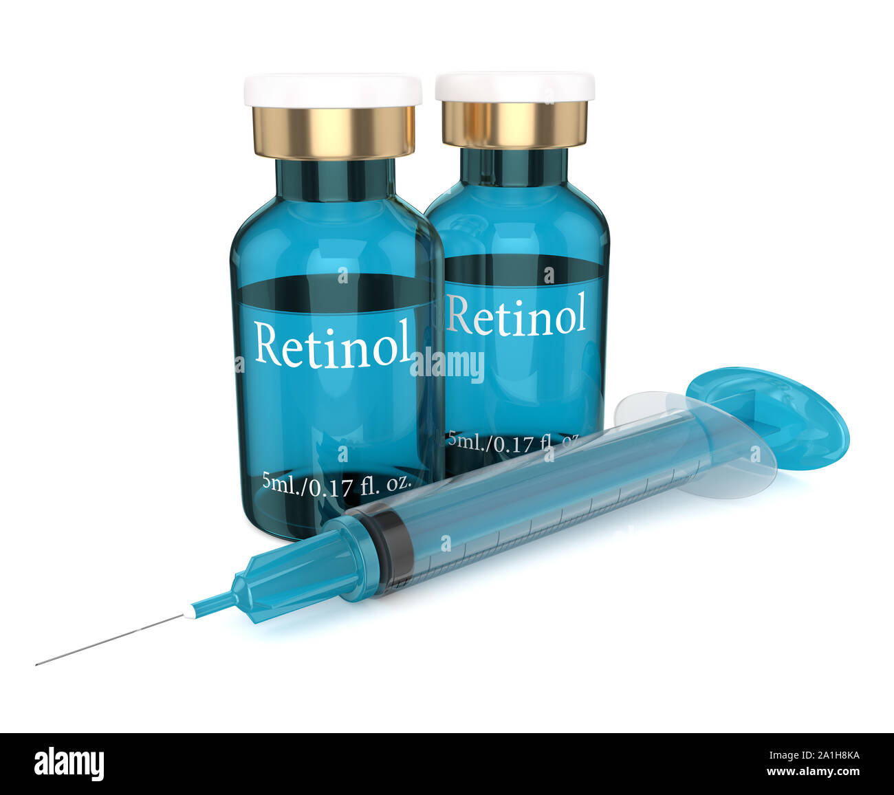 3d render of retinol vials and syringe over white background Stock ...