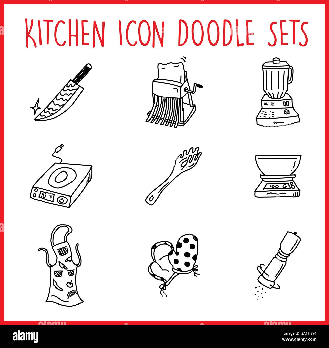 Vector icons set of many kitchen objects. All elements easy to modify ...