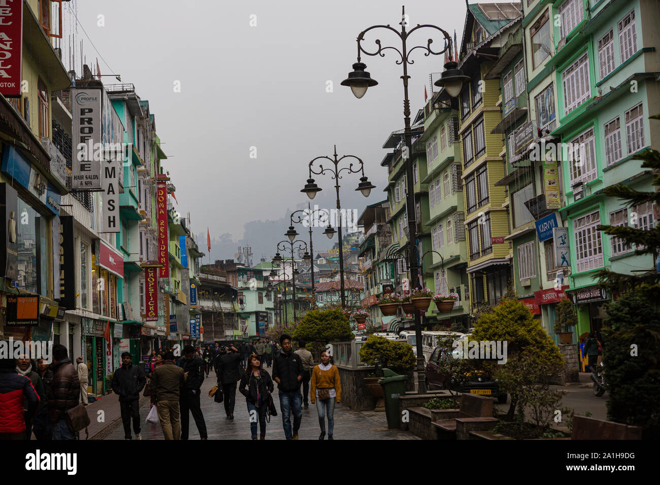 View of the MG Road market in the city of Gangtok in the state of ...