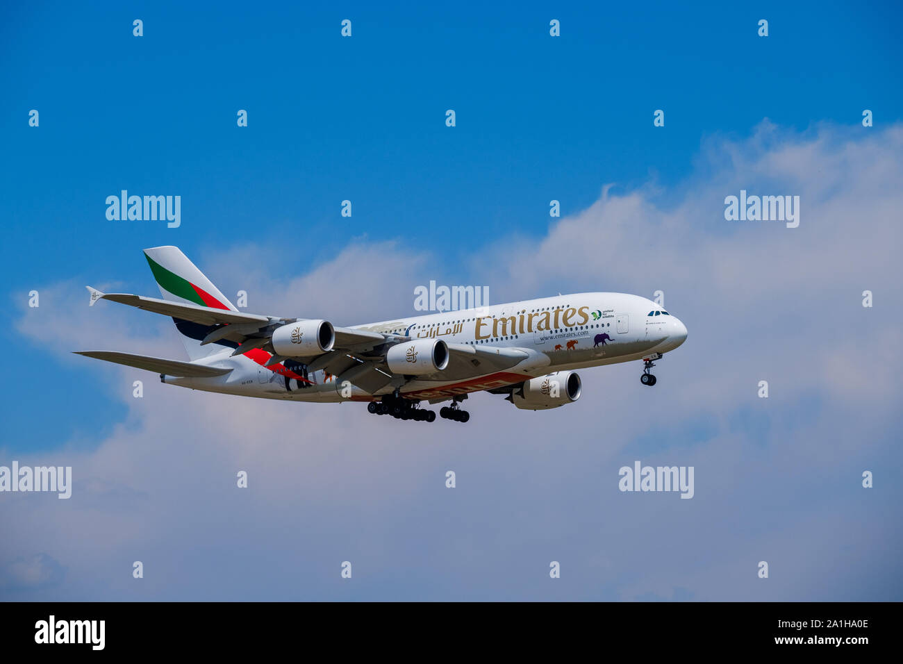 Emirates airlines airplane taking off at day time in international ...