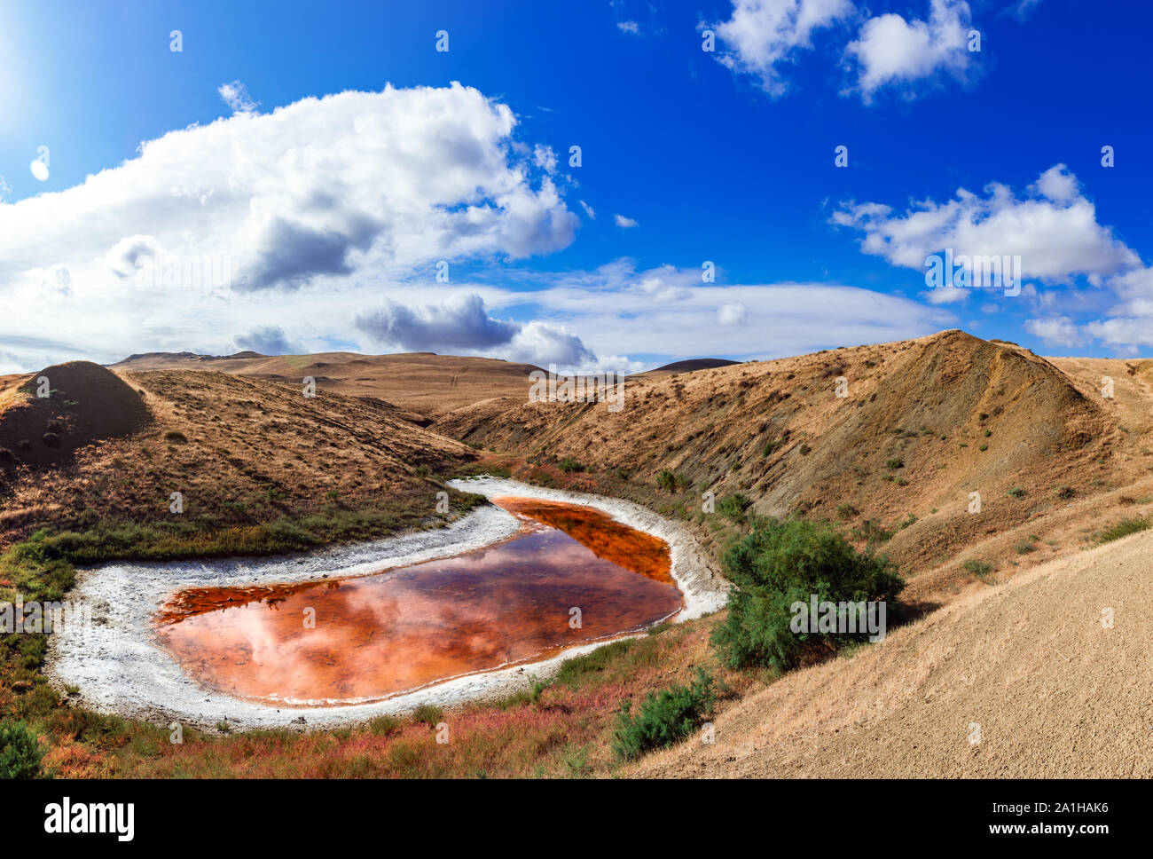 Dried lake covered with salt in the highlands Stock Photo - Alamy