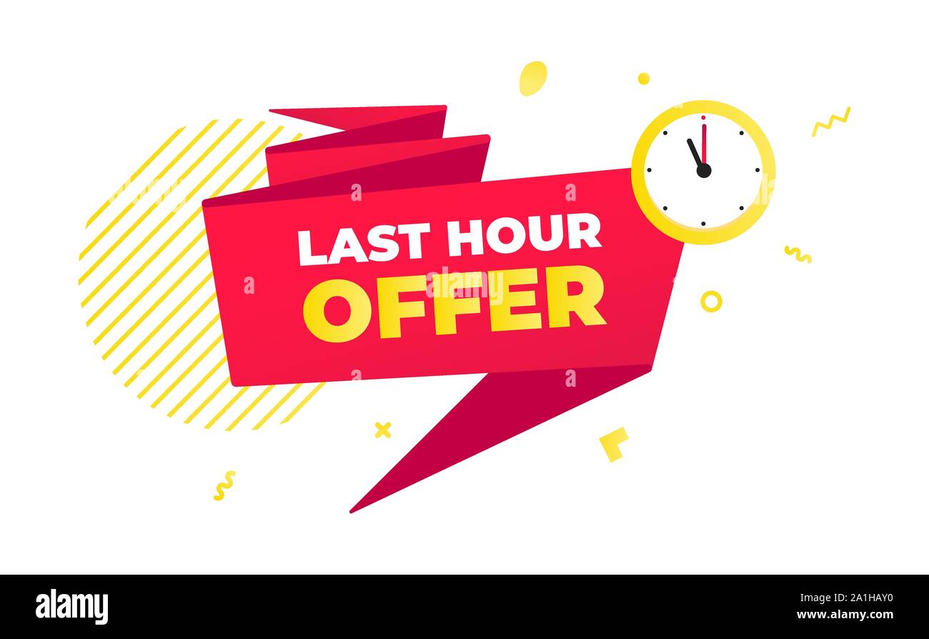 Last hour offer sale countdown ribbon badge icon sign with big red ...