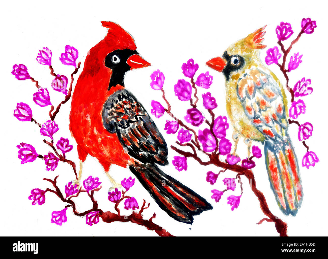 Cartoon red cardinal bird, illustration painted in watercolors Stock ...