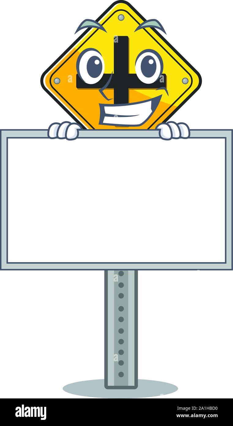Grinning with board crossroad sign cartoon shape the mascot Stock ...