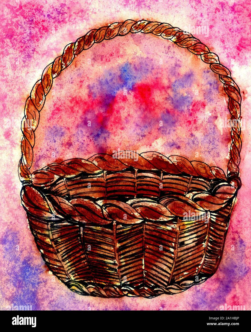 Hand drawn illustration of a wicker woven basket Stock Photo - Alamy