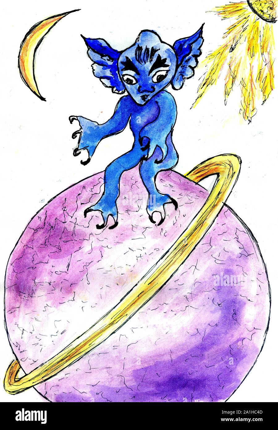 Abstract colorful alien space art, hand drawn background Stock Photo ...