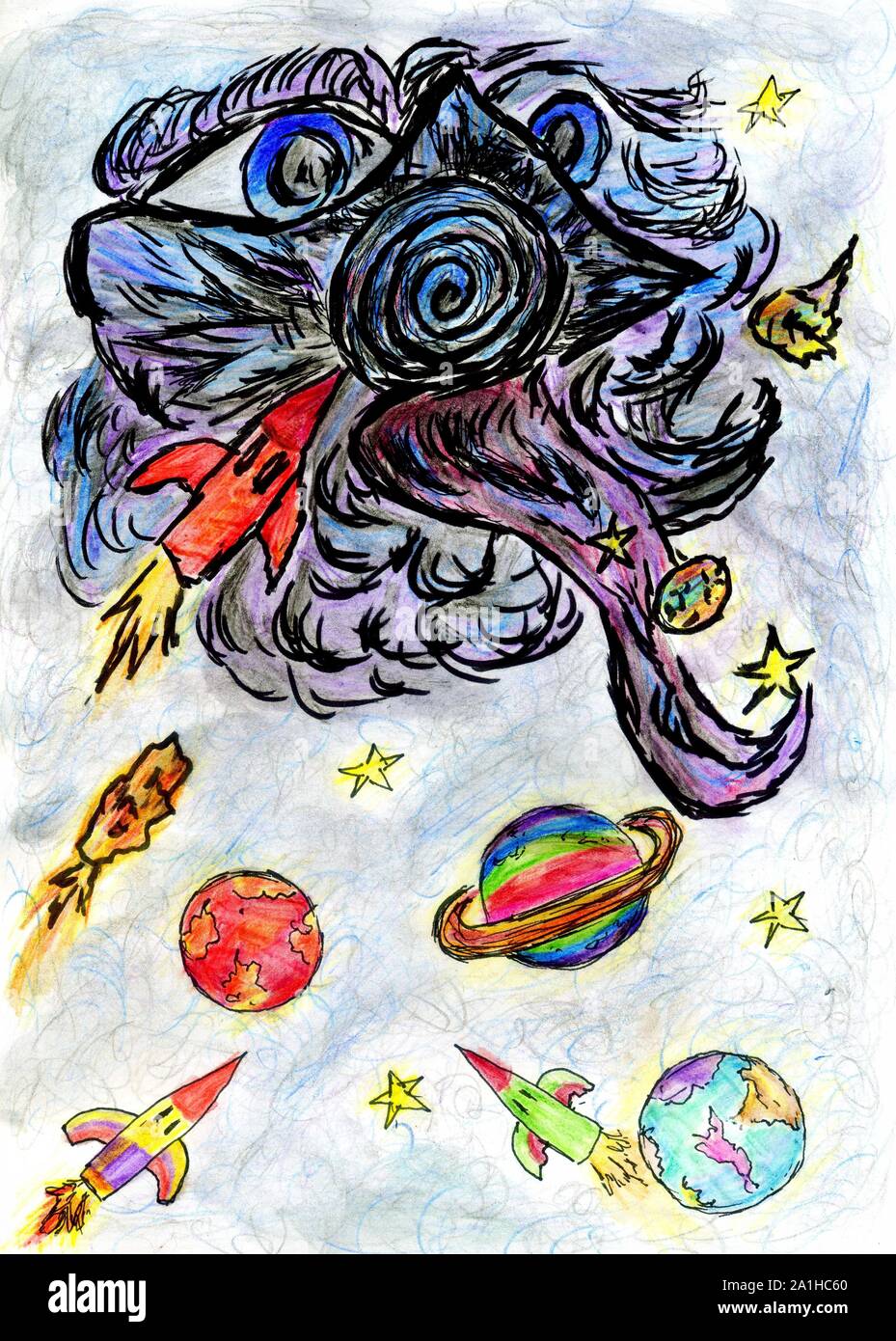 Abstract colorful alien space art, hand drawn background Stock Photo ...