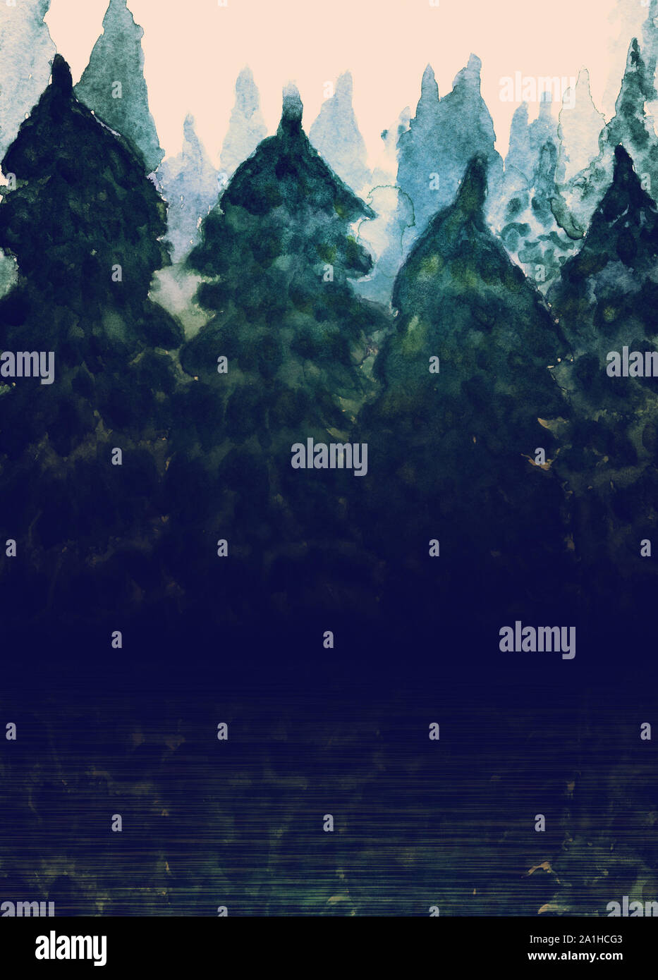 Grunge abstract forest landscape hand drawn illustration Stock Photo ...