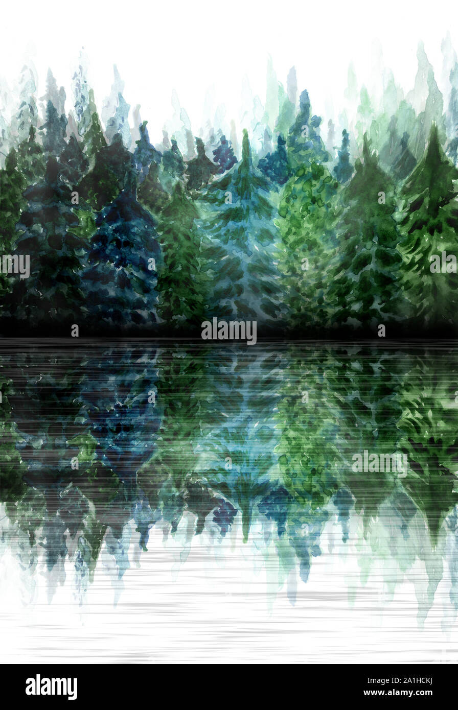 Grunge abstract forest landscape hand drawn illustration Stock Photo ...