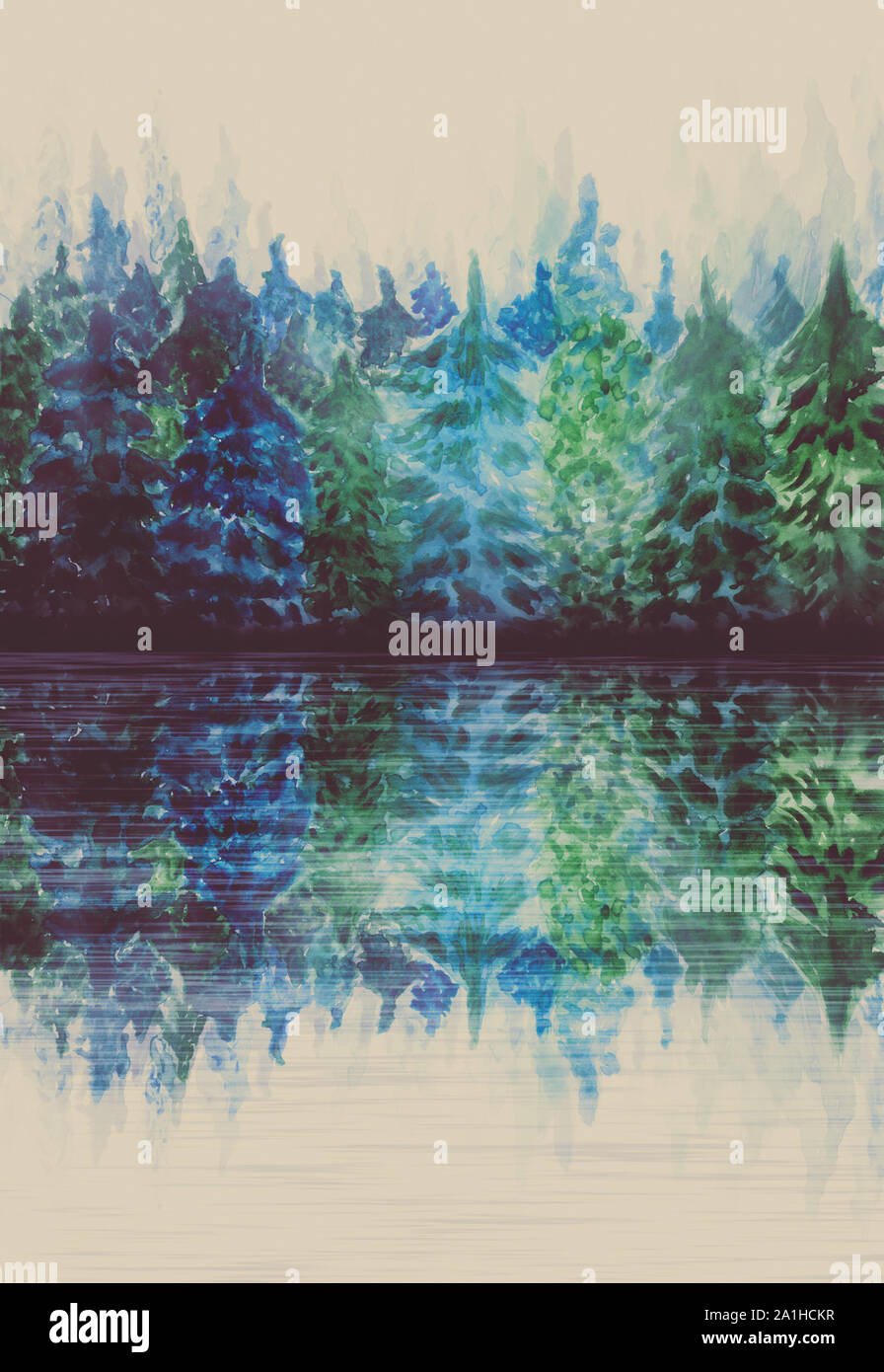 Grunge abstract forest landscape hand drawn illustration Stock Photo ...