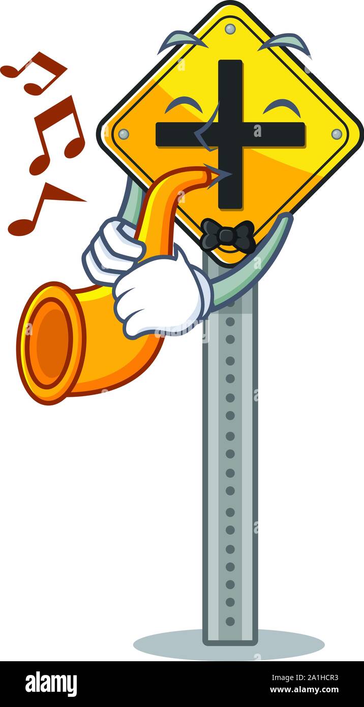 With trumpet crossing sign at the roadside character Stock Vector Image ...