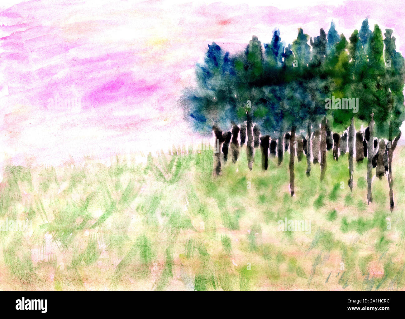 Grunge abstract forest landscape hand drawn illustration Stock Photo ...