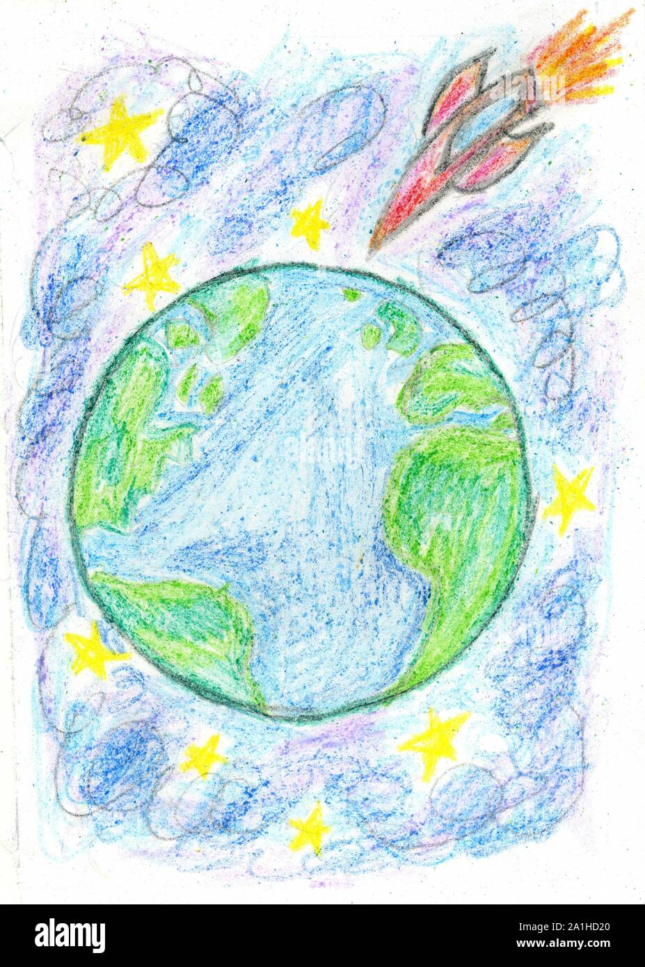 Stylized hand drawn style Earth planet with stars Stock Photo - Alamy