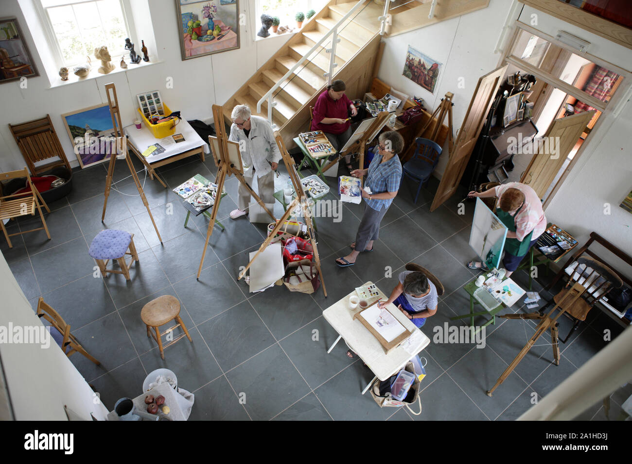Mature students in a small group painting class at Wye Valley Arts ...