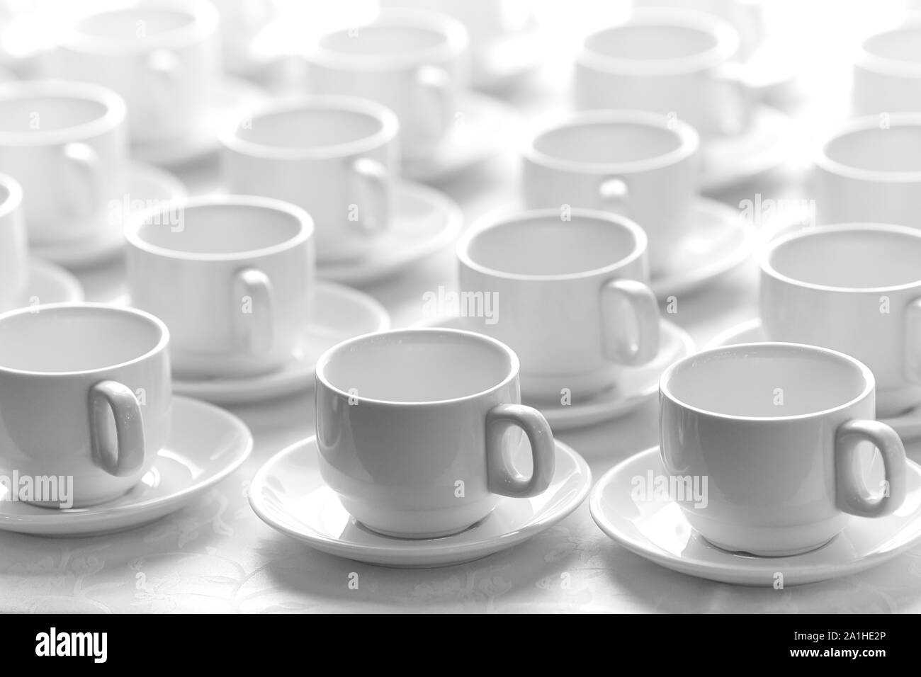 Many rows of pure white cup Black and white Stock Photo - Alamy