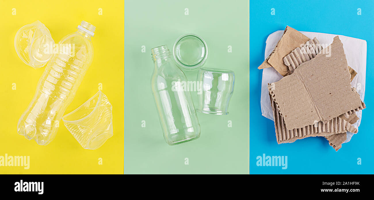 Sorting household waste for recycling. Recycling garbage concept. Top ...