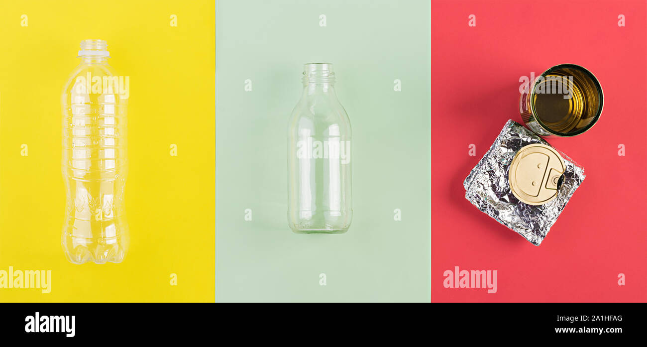 Sorting household waste for recycling. Recycling garbage concept. Top ...