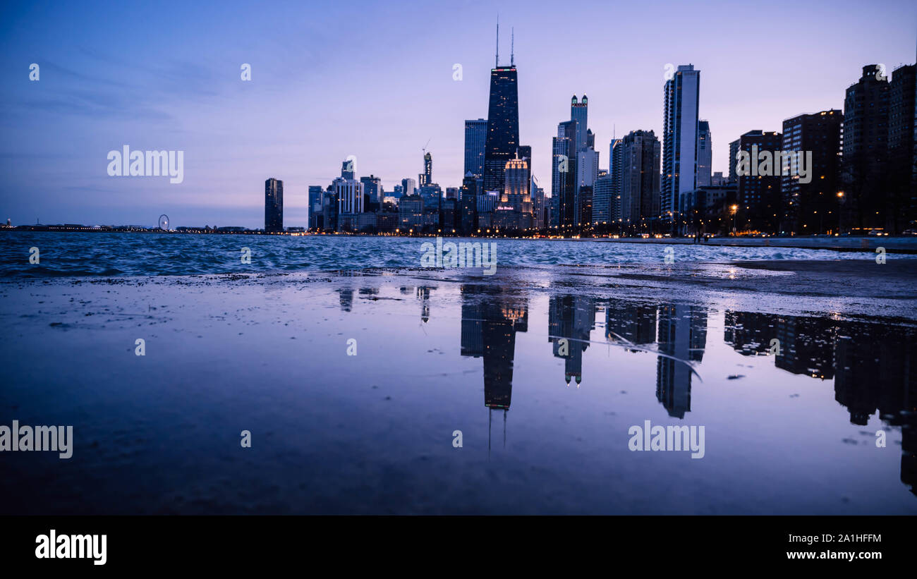 Reflection of Chicago during Sunset time Stock Photo - Alamy
