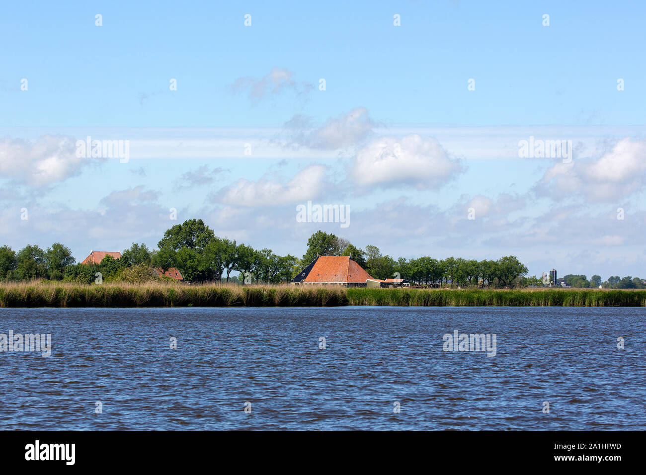 Typical landscape with lakes of Dutch province Friesland Stock Photo ...