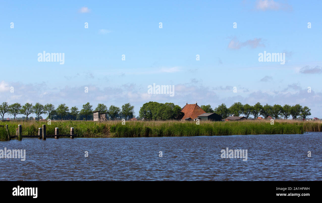 Typical landscape with lakes of Dutch province Friesland Stock Photo ...