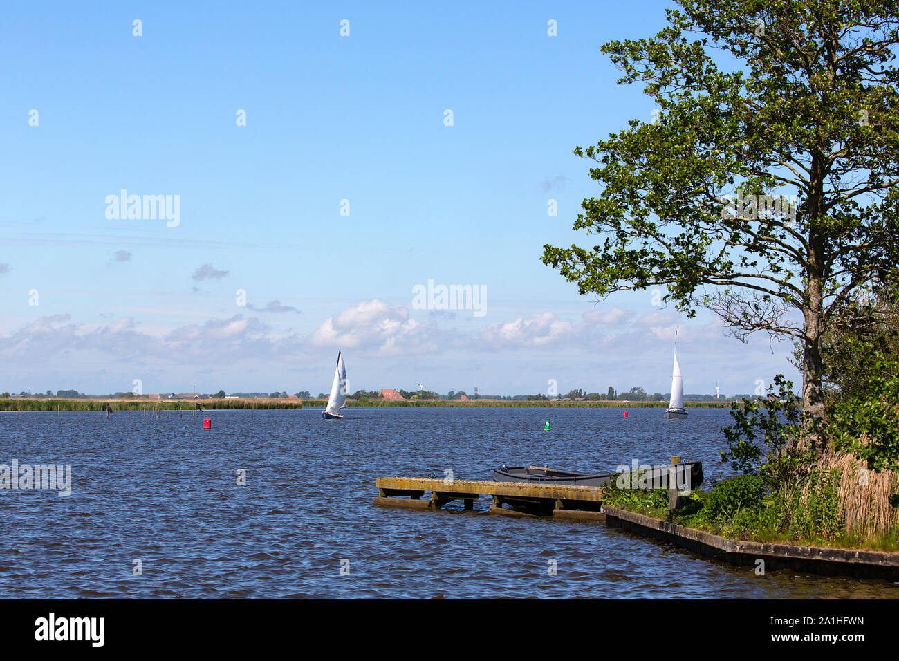 Typical landscape with lake of Dutch province Friesland Stock Photo - Alamy