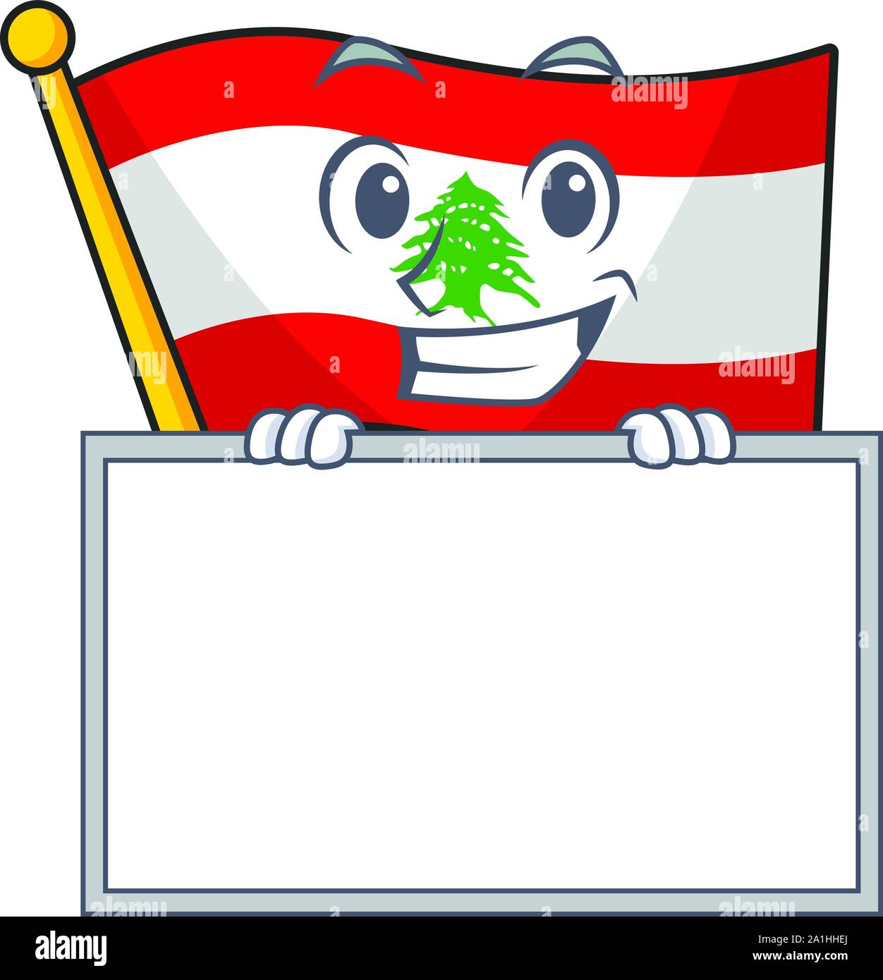 Grinning with board flag lebanon mascot isolated the cartoon Stock ...