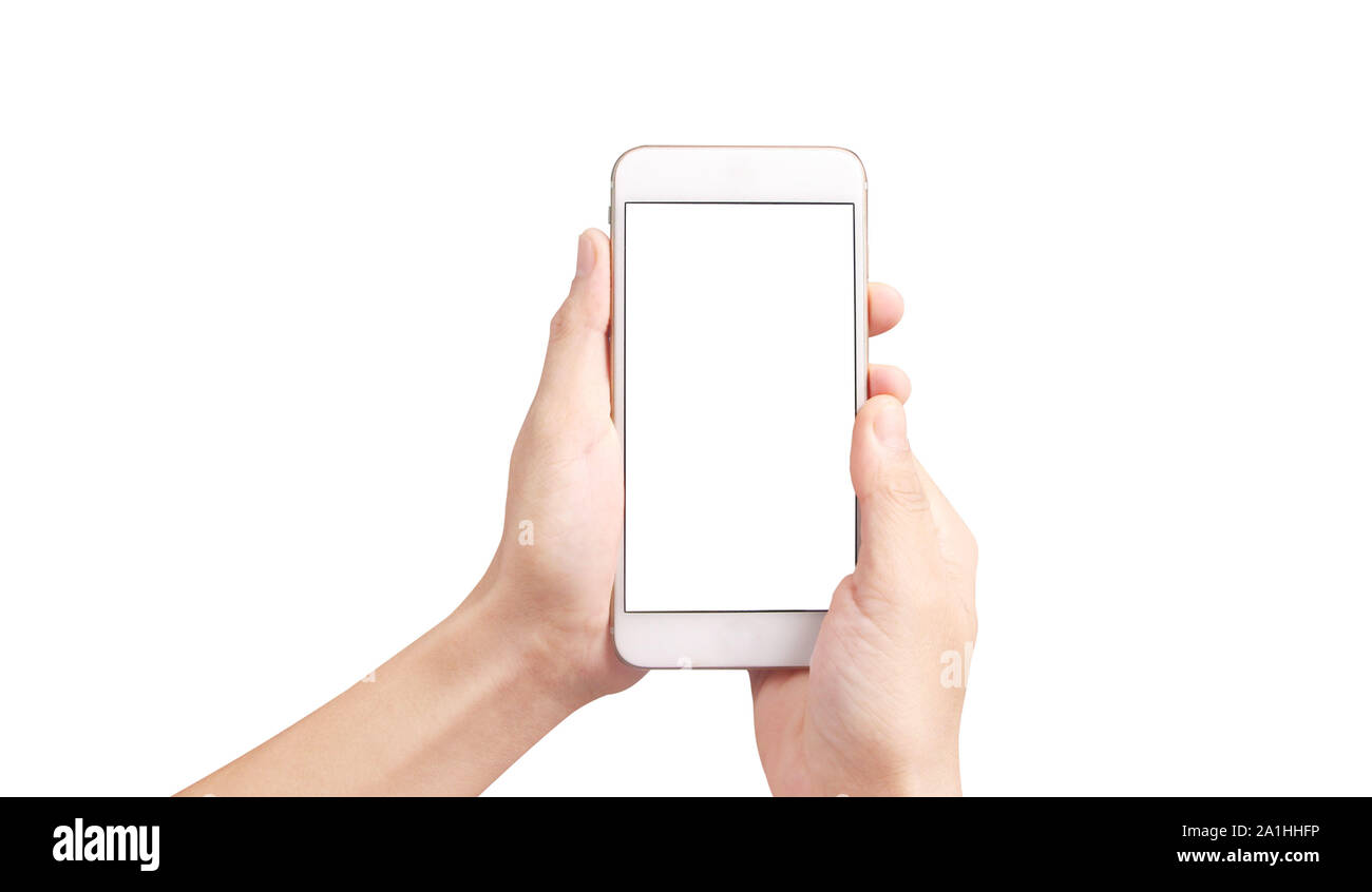 Hold mobile phones, smartphone in hand devices and touch screen ...