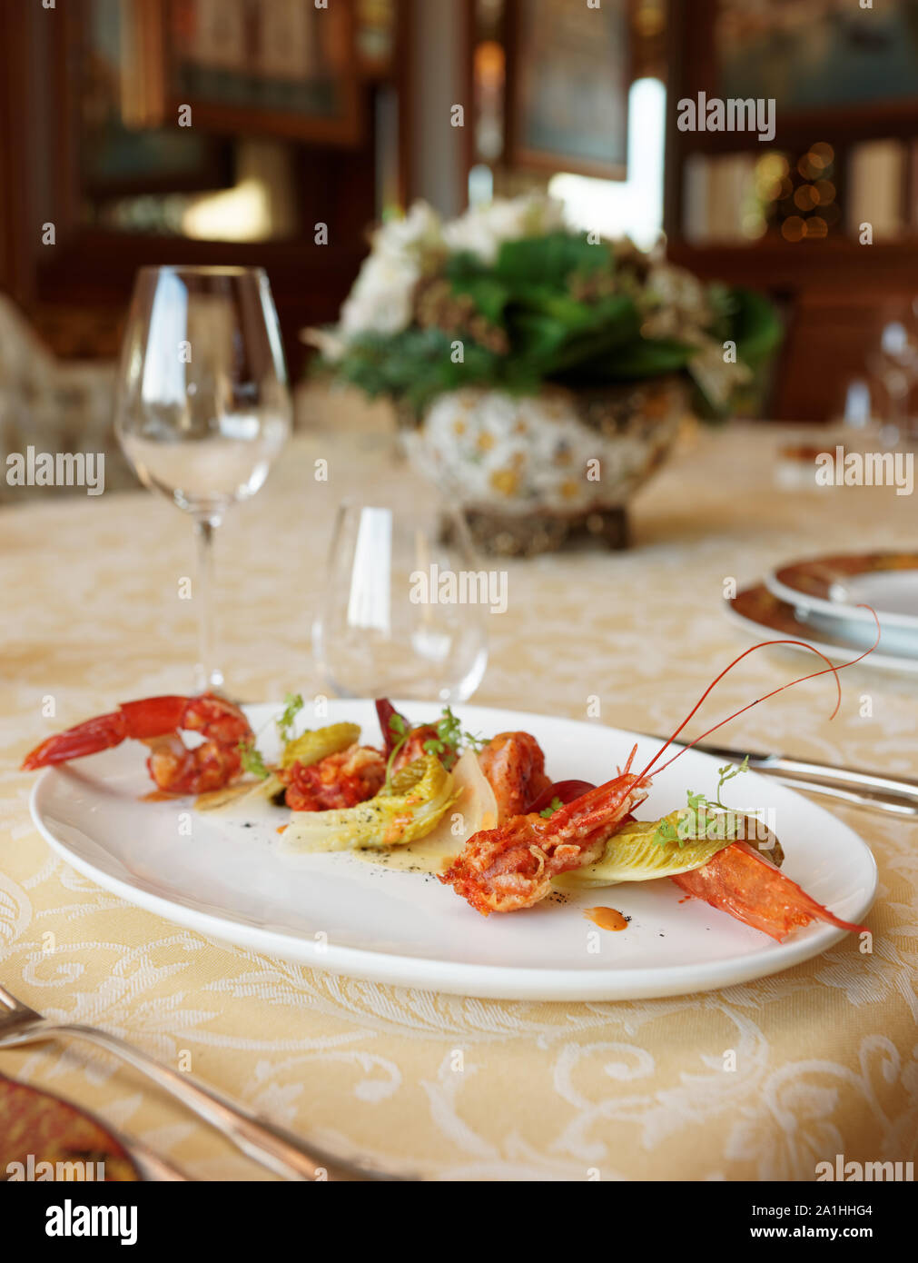 Red shrimp appetizer in an expensive restaurant Stock Photo - Alamy