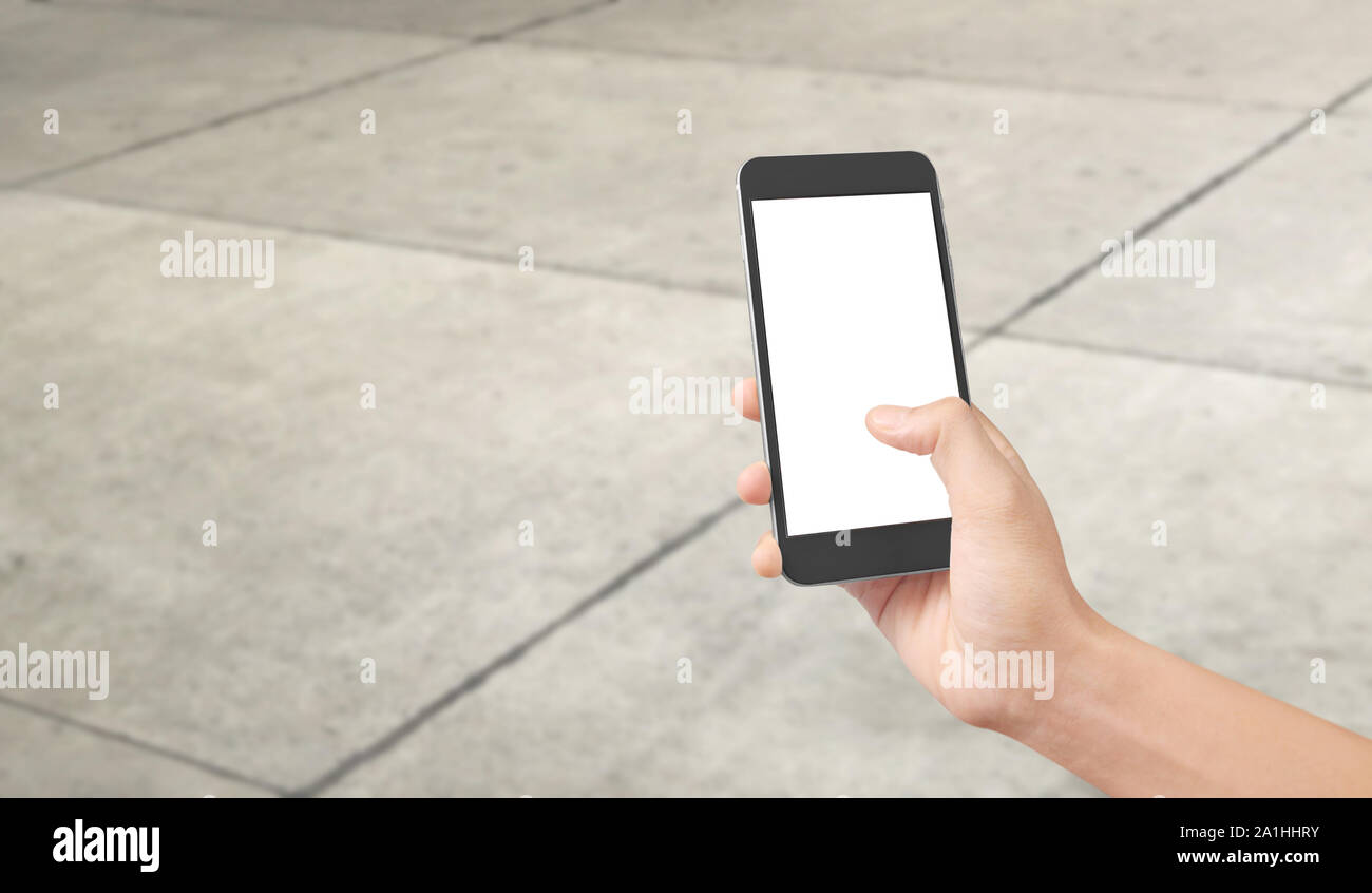 Hold mobile phones, smartphone in hand devices and touch screen ...