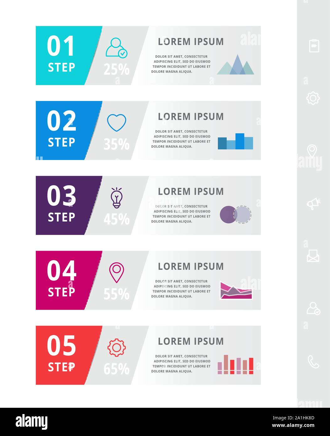Vector modern infographic flat template label for five diagrams, graph ...